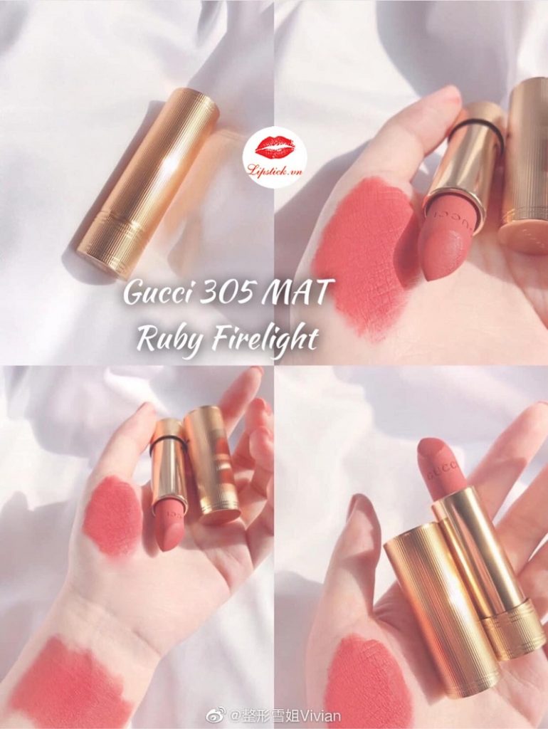 Son Gucci 305 Ruby Firelight - Hồng Cam Đất Hot Nhất Dòng Gucci Matte