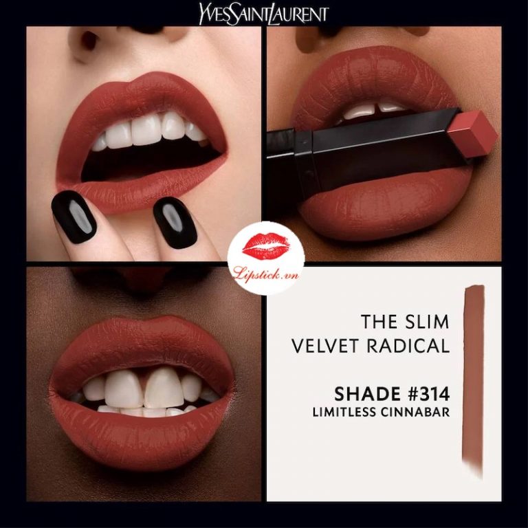 Son YSL 314 Limitless Cinnabar - Phiên Bản Slim Velvet Radical Đỏ Đất
