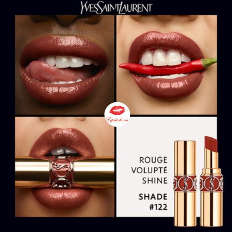 Son YSL Màu 122 Burnt Zellige Cam Đỏ Đất - Rouge Volupté Shine