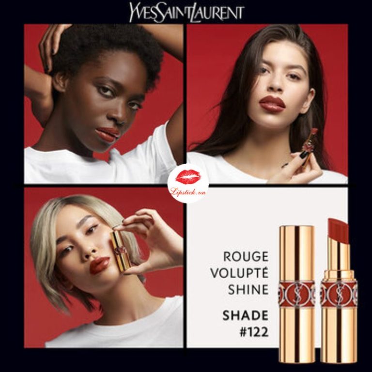 Son YSL Màu 122 Burnt Zellige Cam Đỏ Đất - Rouge Volupté Shine