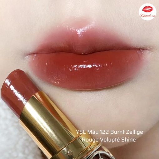Son YSL Màu 122 Burnt Zellige Cam Đỏ Đất - Rouge Volupté Shine